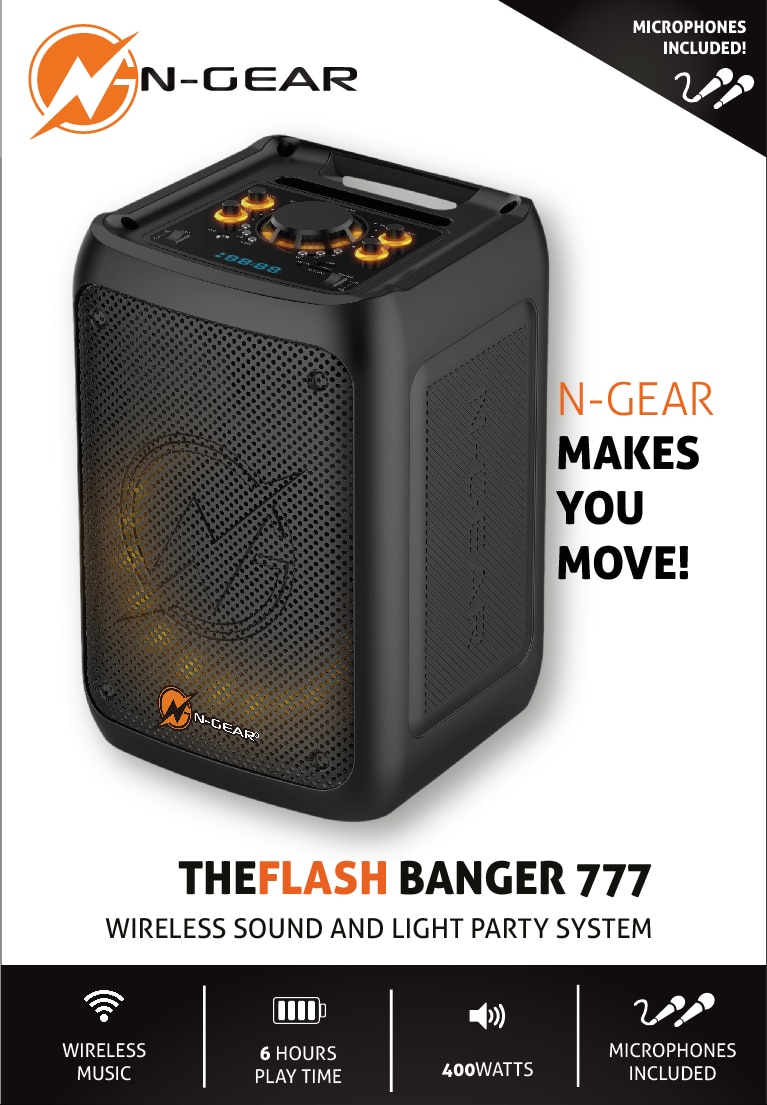 N-GEAR Flash Banger 777 - Draadloze Speaker - Karaokeset - Partybox met 2 Microfoons - Zwart ...